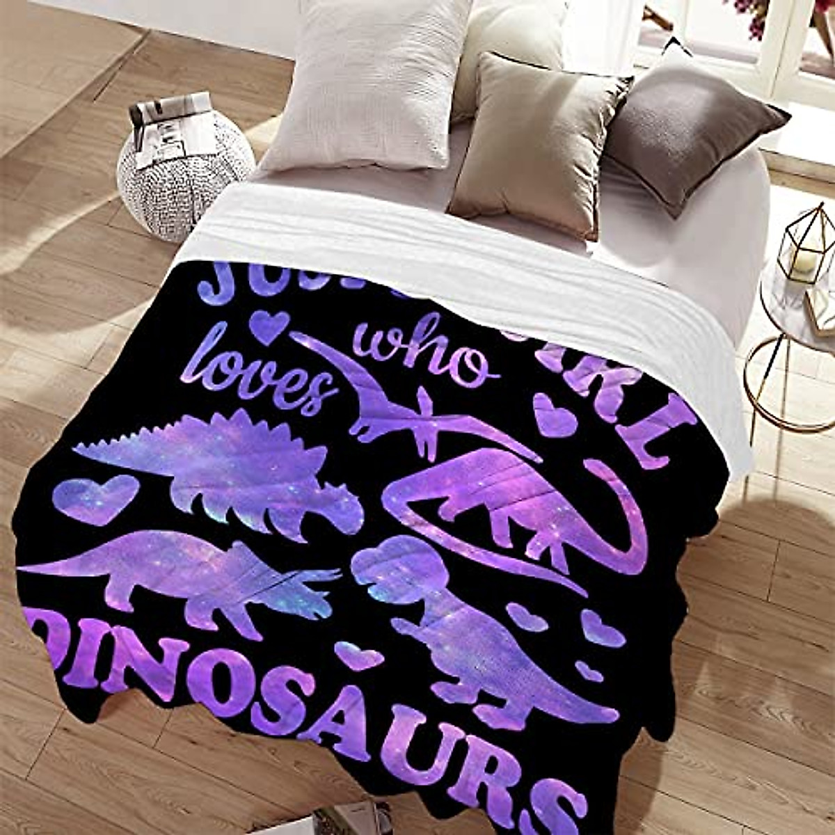 Dinosaur Blanket Gift for Women Kid Plush Just A Girl Who Loves Dinosaurs Soft Throw Dino Comfy Sheet Jurassic Animal Lovers Fans Gifts Lightweight Flannel Blankets for Couch Chair-40x50 Inches