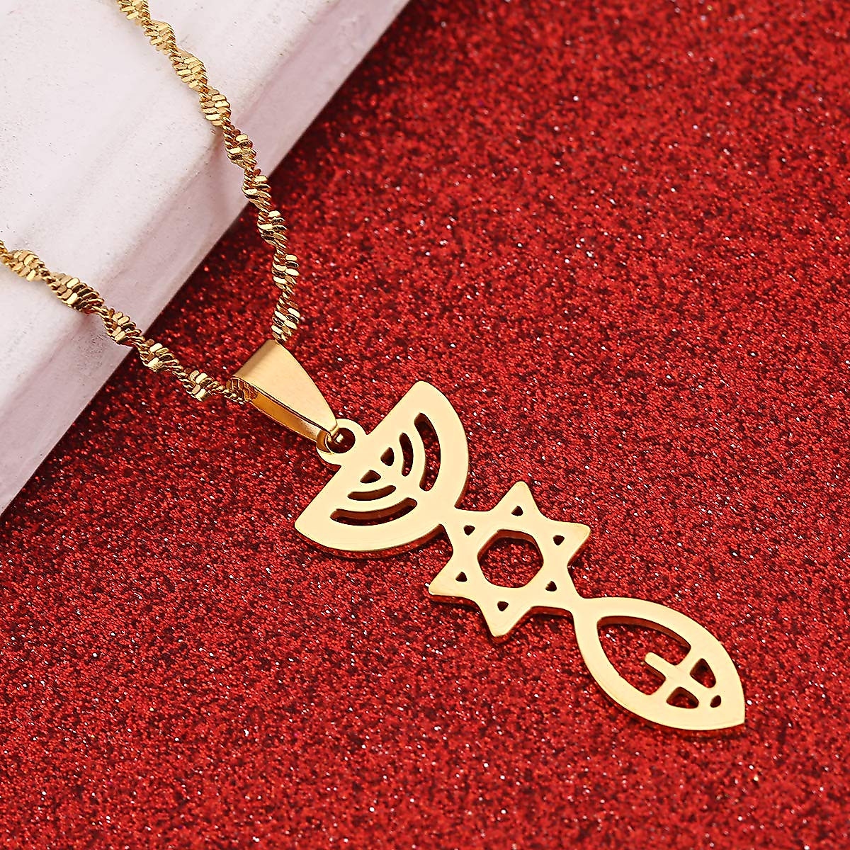 Messianic Necklace Jewish Holy Land Menorah Hexagram Israel Jewelry Mogen David Hanukiah Chanukkiyah (Gold Color)