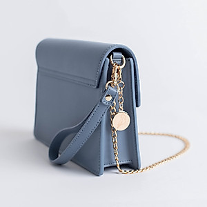 Kardinal Fashions Blue Clutch Purse for Women, Designer Handbag, Vegan Leather Fashion Envelope Style Hand Bag w/Wristlet Strap and Gold Crossbody Chain from (Arctic Powder Blue)