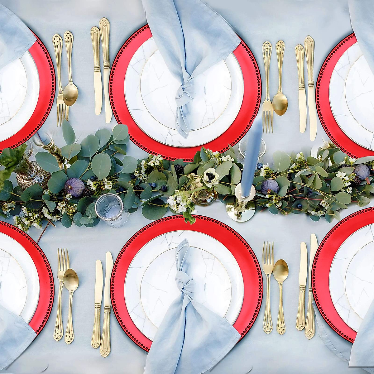 DaCakeWS Metallic Red Bead Charger Plates 13inch, Set 10PCS Plastic Round charger plates bulk wedding, Dinner,Wedding,Party,Event,Decoration(Beaded Red 10)