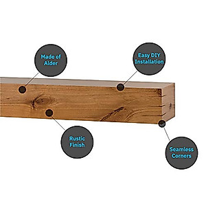 60 Inch Floating Fireplace Mantel Wood Shelf In Clear Polyurethane - Wallace From Mantels Direct | Wooden Rustic Wall Shelf | Designed and Milled in The USA | Great for Electric Fireplaces and Décor