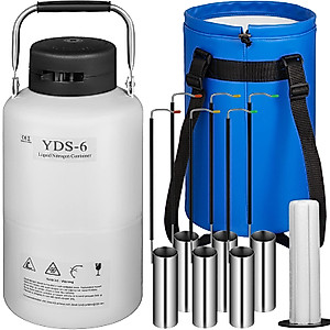 Vevor Liquid Nitrogen Tank 6L Aluminum Alloy Liquid Nitrogen Dewar Static Cryogenic Container Liquid Nitrogen Container with 6 Canisters and Carry Bag (6L): Industrial & Scientific
