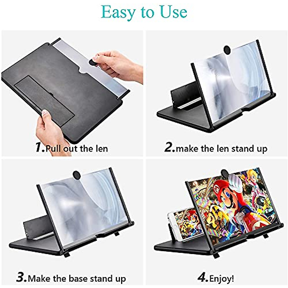 Screen Magnifier for Cell Phone, LXUNYI 16in Phone Screen Magnifier Eye Protection with Foldable Stand Screen Enlarger for Movies, Videos and Gaming Suit for All Smartphones (Black, 16in)