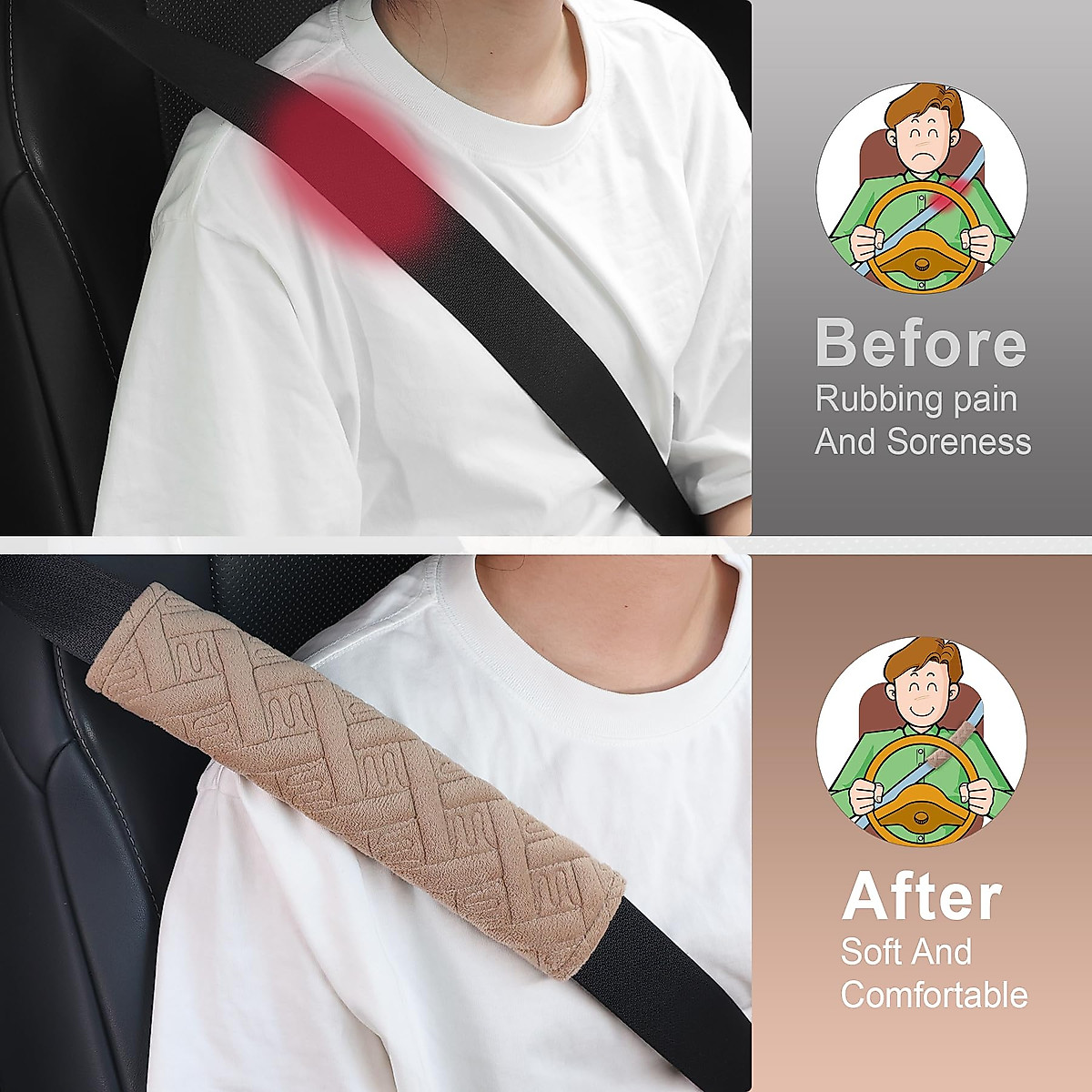 JUSTTOP 2-Pack Universal Car Seat Belt Pads Cover for A More Comfortable Driving, Seat Belt Shoulder Strap Covers Harness Pad for Car Interior Accessories(Khaki)