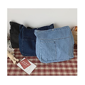 Retro Y2K Denim Shoulder Bag, Large Capacity Hobo Crossbody Messenger Bag, Aesthetic Handbag Fairy Grunge Tote Bag (Dark Blue)