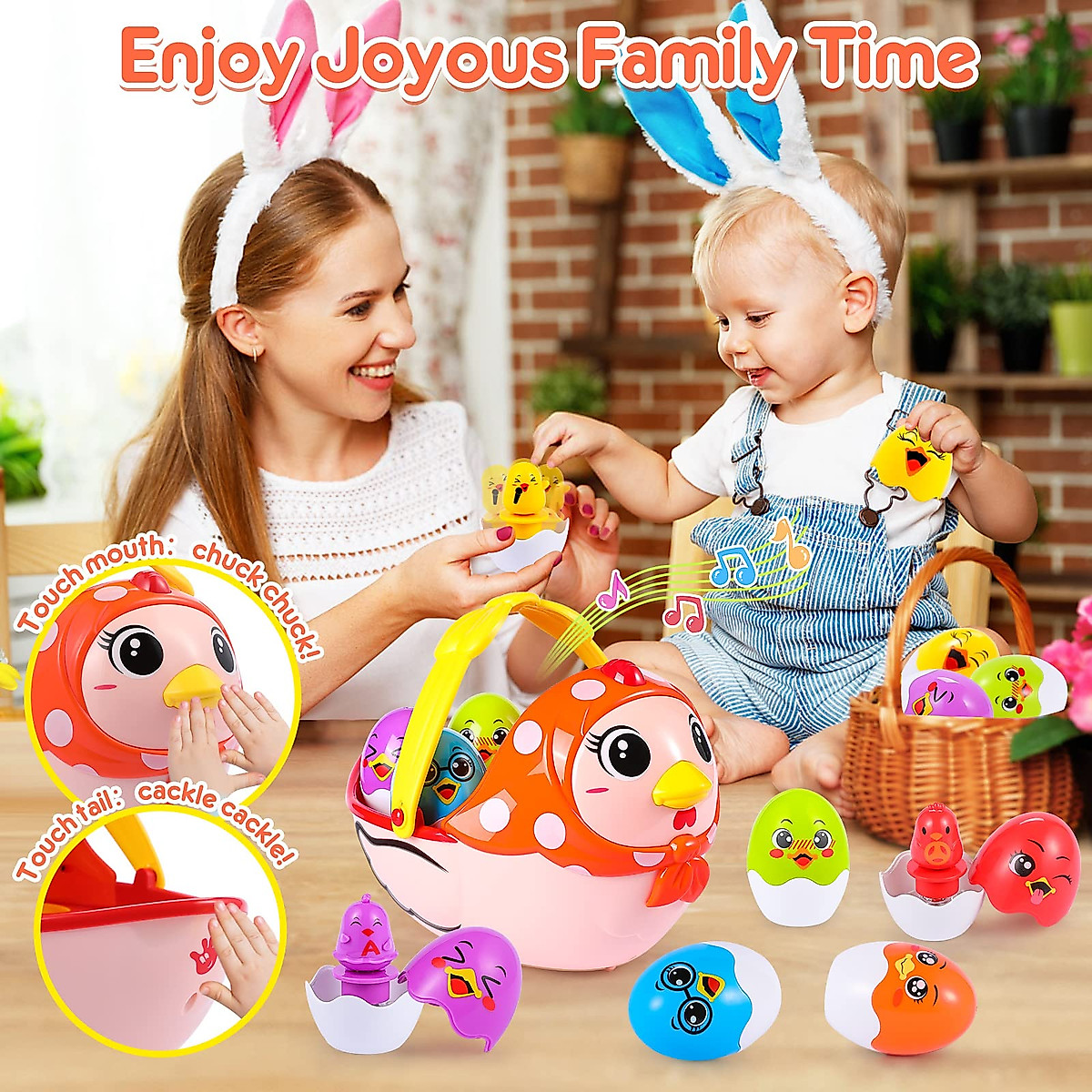 Hekaty Baby Easter Egg Toy Toddler Easter Basket Stuffers for 1 2 3 4 5 Year Old Boy Girl Interactive Chicken Toy Light Easter Gift Party Favor Musical Easter Egg Filler Baby Learning Educational Toy