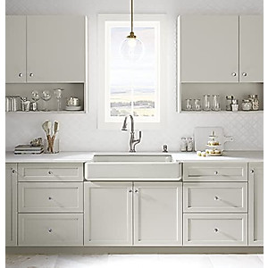 KOHLER K-6426-0 Whitehaven Farmhouse Smart Divide Self-Trimming Undermount Apron Front Double-Bowl Kitchen Sink with Short Apron, 35-1/2-Inch X 21-9/16-Inch X 9-5/8-Inch, White