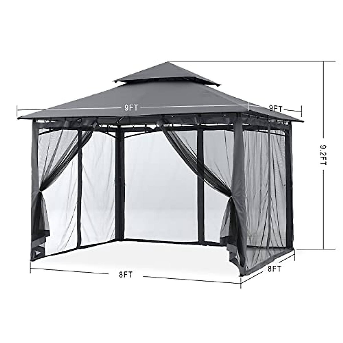 MASTERCANOPY Outdoor Garden Gazebo for Patios with Stable Steel Frame and Netting Walls (8x8,Dark Gray)
