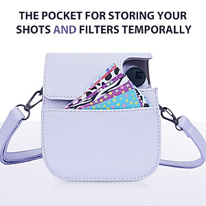 Phetium Instant mini 12 Camera Protective Case Compatible with Instax Mini 12 11,PU Leather Bag with Pocket and Adjustable Shoulder Strap(Lilac Purple)