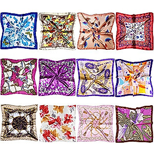LilMents 12 Mixed Designs Small Square Satin Womens Neck Head Scarf Scarves Bundle Lot Set (Set I)