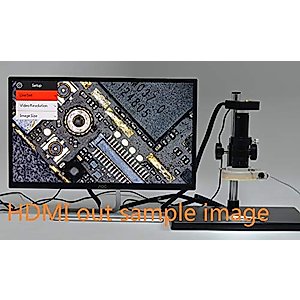 HAYEAR 34MP 2K HDMI USB Digital Video Microscope Set Electronic Camera Stereo Table Stand Can Go Up Down and Forward Movable 144 LED Light Lamp (180X C-Mount Lens)