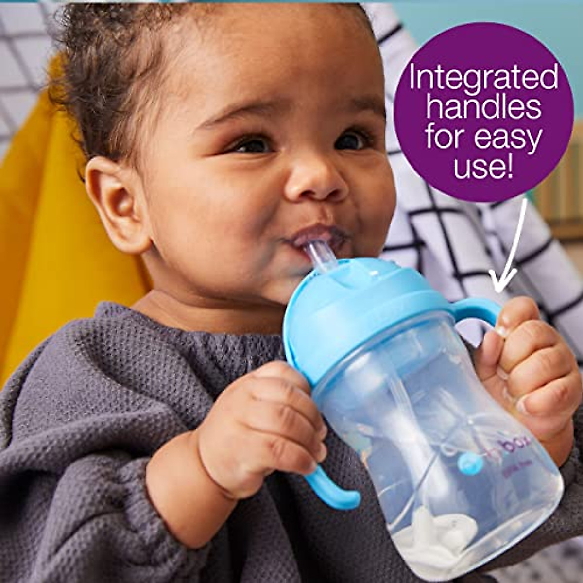 b.box Bottle to Cup Transition Value Pack. Includes Cup & 4 Lids: Nipple, Spout, Straw, Training Cup Lid. BPA Free, Dishwasher safe. Ages 4+ months (Blueberry, 8 oz)