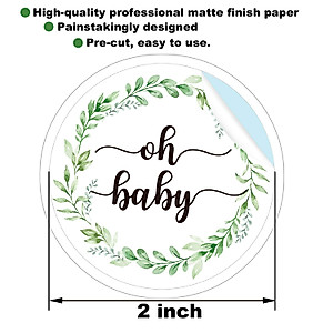 50 Pcs Greenery Baby Shower Thank You Labels, 2 Inch Oh Baby Stickers, Baby Gender Neutral Stickers, Baby Shower Favor Stickers, Thank You Stickers.