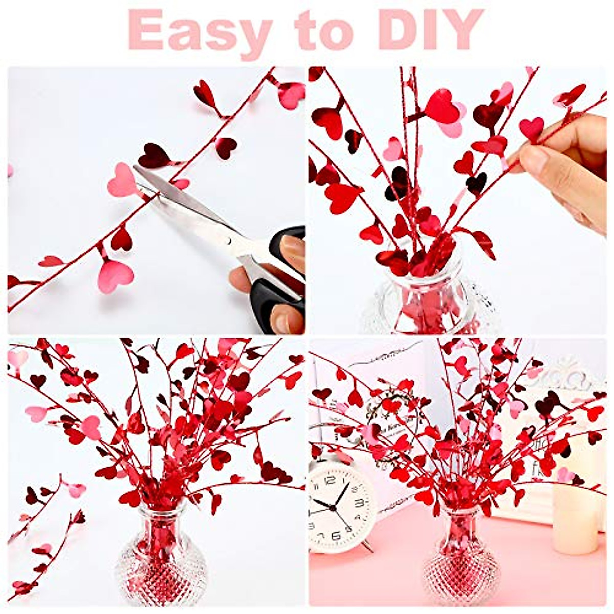 Chuangdi 2 Pieces Red Heart Tinsel Valentine's Day Garlands Heart Shaped Tinsel Garlands Valentines Love Hanging Garlands Decoration for Wedding Party Valentine's Day Decor