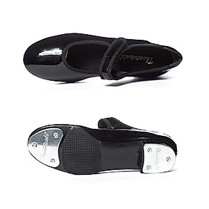 Theatricals Girls Velcro Strap Tap Shoes Black Patent 11.0M T9050C