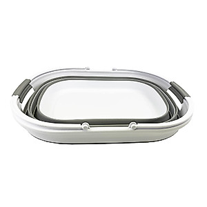 SAMMART 38L (10 Gallons) Collapsible Plastic Laundry Basket - Foldable Storage Container/Organizer - Portable Washing Tub - Space Saving Laundry Hamper (White/Grey)