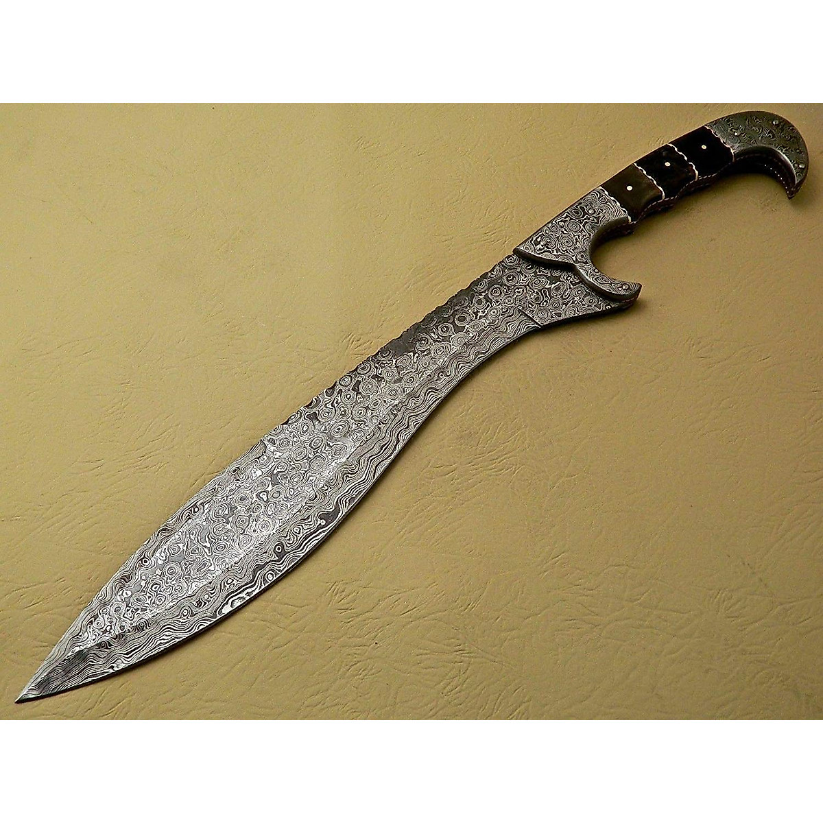 18" Custom Hand Made Damascus Steel Kopis Hunting Bowie Knife Handle Bull Horn HB 21