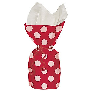 Polka Dot Cellophane Bags - 11" x 5", Ruby Red, 20 Pcs