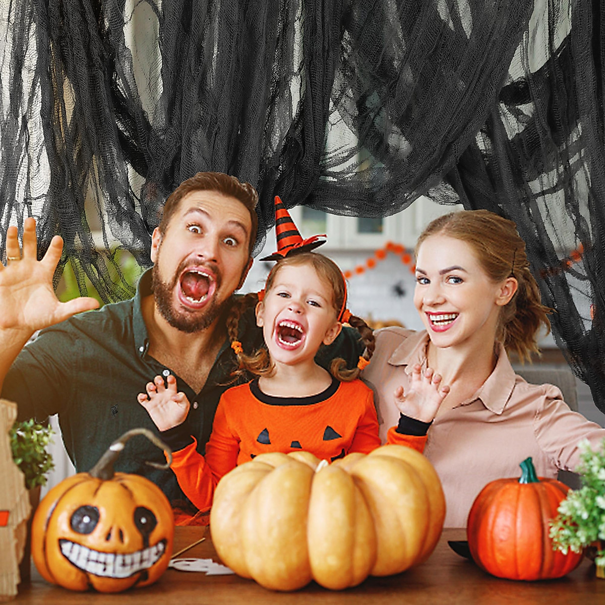 400" x 85" Halloween Creepy Cloth - Large Size Halloween Spooky Fabric Cloth - Scary Gauze Blood Creepy Cloth for Haunted House Halloween Party Yard Wall Doorway Outdoors Decoration (Black)