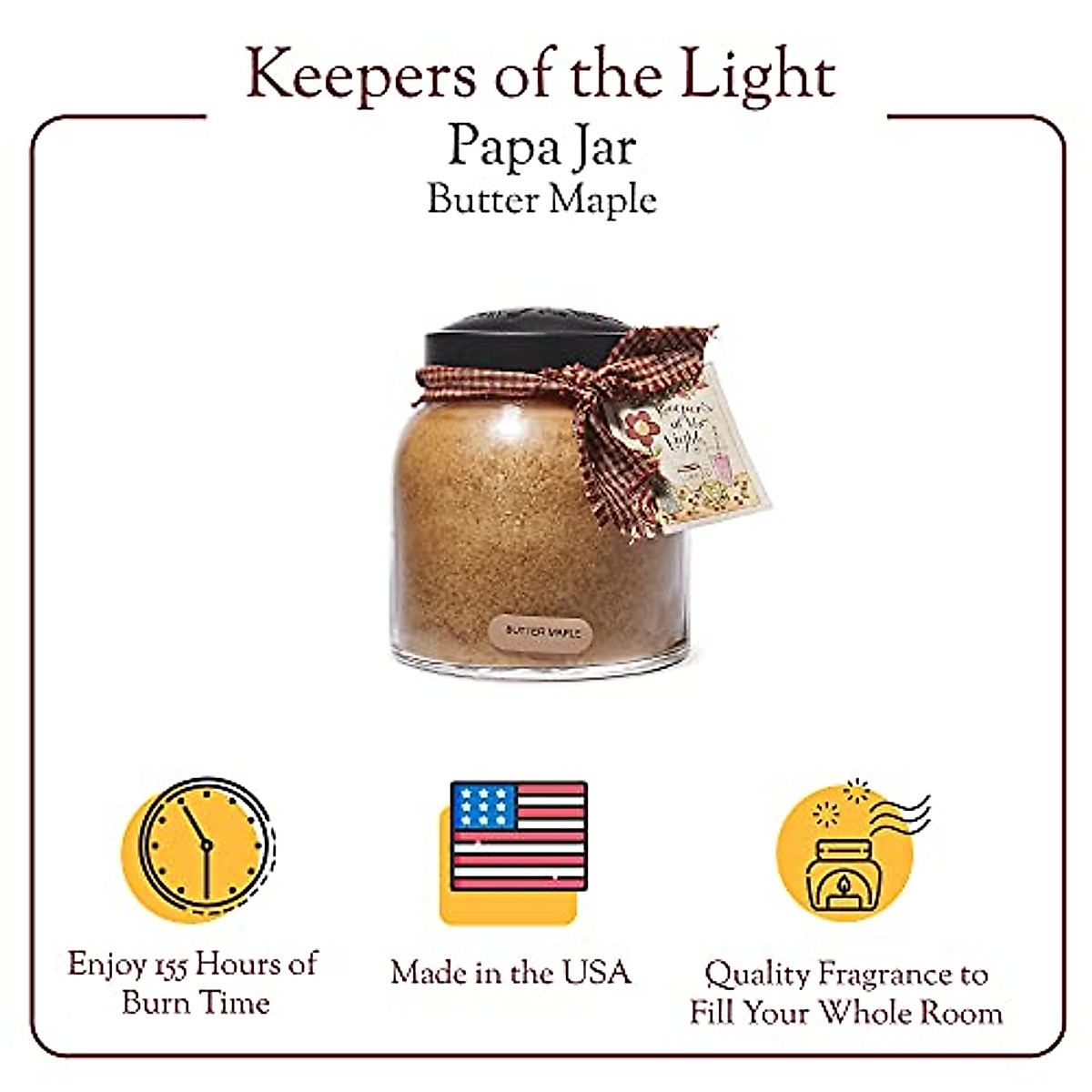 A Cheerful Giver - Butter Maple - 34oz Papa Scented Candle Jar with Lid - Keepers of the Light - 155 Hours of Burn Time, Gift for Women, Brown