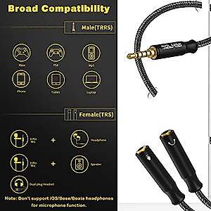 SOLMIMI Headphone Mic Splitter, TRRS Headset Splitter with Separate Headphone and Mic Jack, 3.5mm Combo Audio Adapter for Dual-Plug Headset Compatible to Xbox One, Smartphone, PC, Ps4-11inch(30cm)