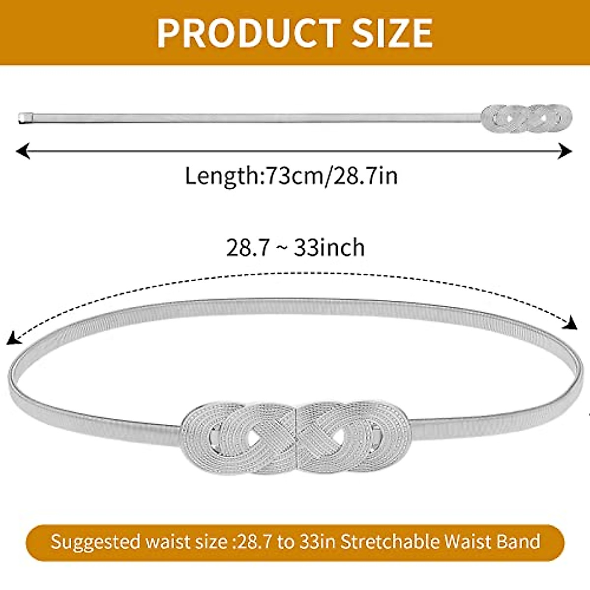 Giantree Women Skinny Belt, Metal Corset Belt Thin Waist Belt Stretch Waist Belt for Dress(Silver)