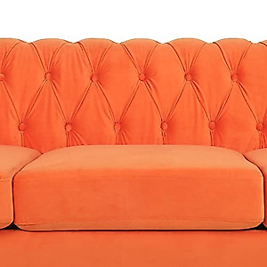 AVZEAR 3 seat Sofa, Velvet Sofa Living Room Sofa Large Sofa Modern Chesterfield Fabric Modern 3 Seater Couch Furniture Classic Tufted Chesterfield Settee Sofa, Orange