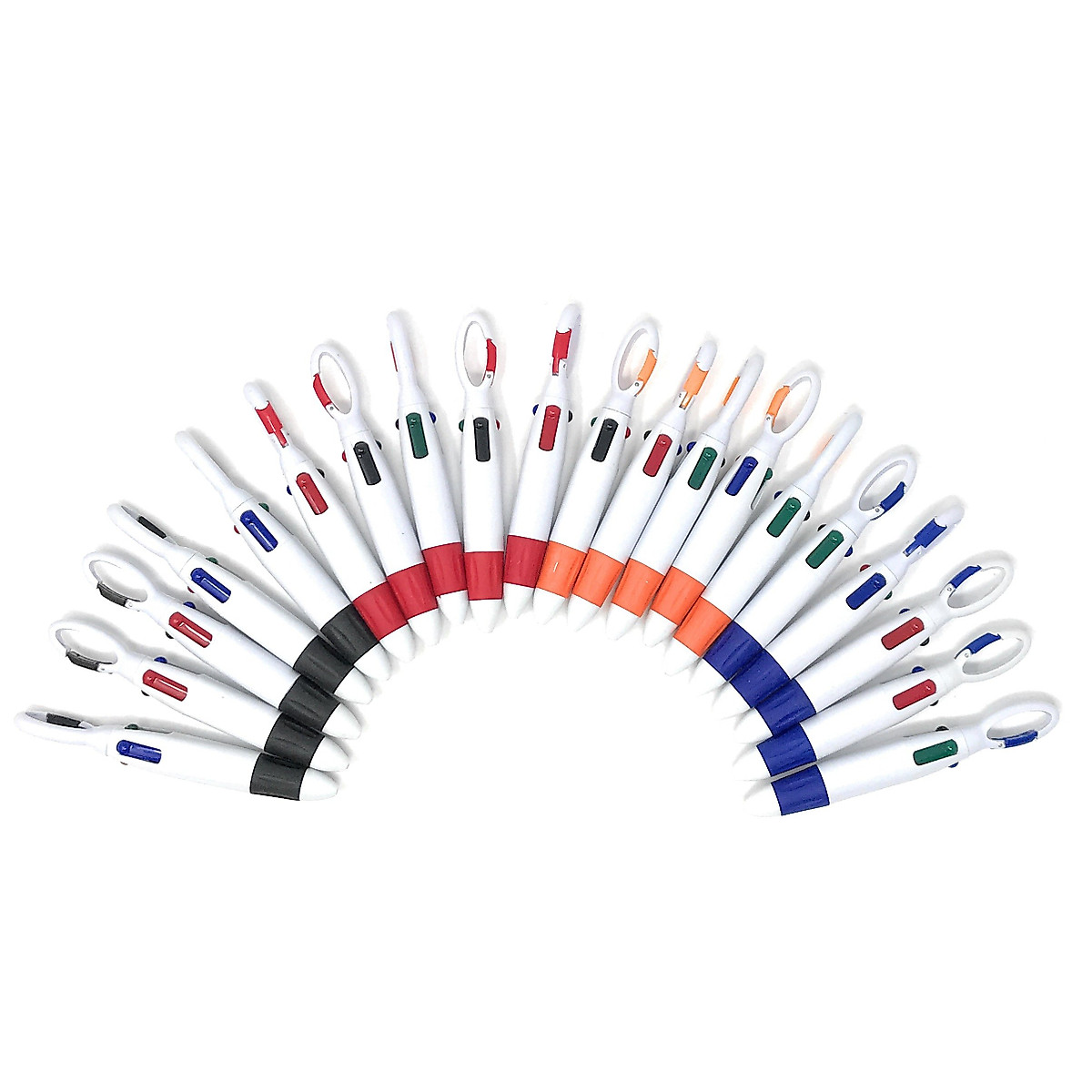 Funiverse 20 Bulk Multi-Colored Ink Shuttle Pen with Carabiner Clip Assortment