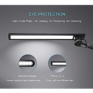 PHIVE LED Desk Lamp, Architect Task Lamp, Metal Swing Arm Dimmable Drafting Table Lamp with Clamp (Touch Control, Eye-Care Technology, Highly Adjustable Office, Craft, Studio, Workbench Light) Black