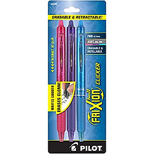 Pilot® FriXion Clicker Erasable Gel Pens, Fine Point, 0.7 mm, Assorted Barrels, Assorted Ink Colors, Pack Of 3