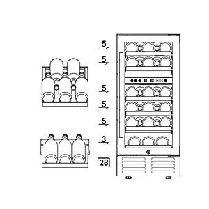 15 Inch Wine Cooler Refrigerators, 28 Bottle Fast Cooling Low Noise and No Fog Wine Fridge with Professional Compressor Stainless Steel, Digital Temperature Control Screen Built-in or Freestanding