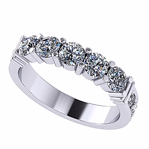 NANA Jewels Shared Prong 5 Stone Ring w/Sides Simulated Diamond Anniversary CZ Wedding Band, Platinum Plated Size 4.5