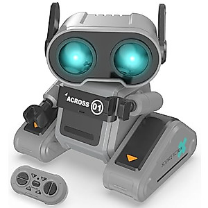 STEMTRON RC Robot Toys for Kids, Rechargeable Remote Control Robot Toy for Boys & Girls, with Auto Demo, Dance Moves, Music, Shining 7 Colors LED Eyes & Flexible Head, Ears & Arms