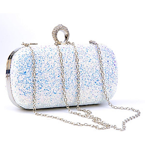 Women Evening Bags Handbags Glitter And Clutches for Women Purse Totes Dance Wedding Party Parites PromWith Two Chain Strap Black Pink Gold Silver White(white)