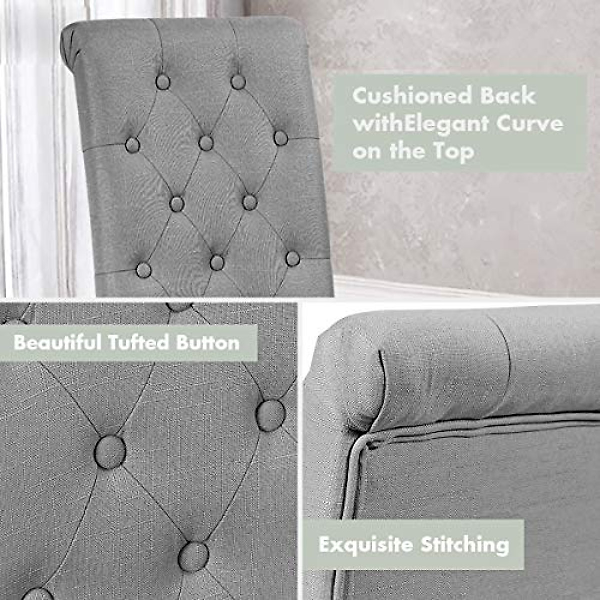 S AFSTAR Upholstered Dinning Chairs Set of 4, Tufted Parsons Chairs with Solid Rubber Wood Legs & Adjustable Feet, High Back Padded Dining Chairs for Kitchen Living Room Restaurant (4, Gray)