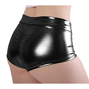 Kepblom Women's Shiny Metallic Booty Dance Shorts Hot Pants (Black, X-Large)