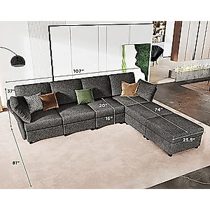 Amerlife Sectional Couch 6 Seats, Modular Sectional Sofa U Shaped sectional with Ottomans, Reversible Sofa Couch for Living Room, Grey Chenille