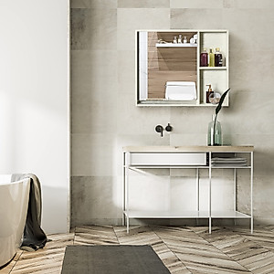 kleankin 31.5" x 25.5" Bathroom Medicine Cabinet with Mirror, Storage Shelf, Over Toilet Bathroom Cabinet Wall Mounted for Living Room and Laundry Room, White