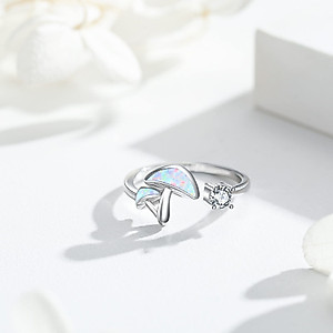 OHAYOO Mushroom Ring Adjustable S925 Sterling Silver Mushroom White Opal Open Ring Mushroom Ring Jewelry Gifts For Women Teen Girls