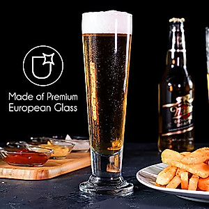 Beer Glasses Set, Tall Footed Pilsner Glass, Pint Beer Drinking Set, Lead-Free Brewery Tumblers, Craft Beer Tasting Glass, 4 PCs