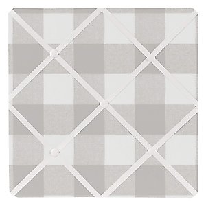 Sweet Jojo Designs Grey Woodland Plaid Fabric Memory Memo Photo Bulletin Board - Gray White Rustic Buffalo Check Flannel Country Lumberjack