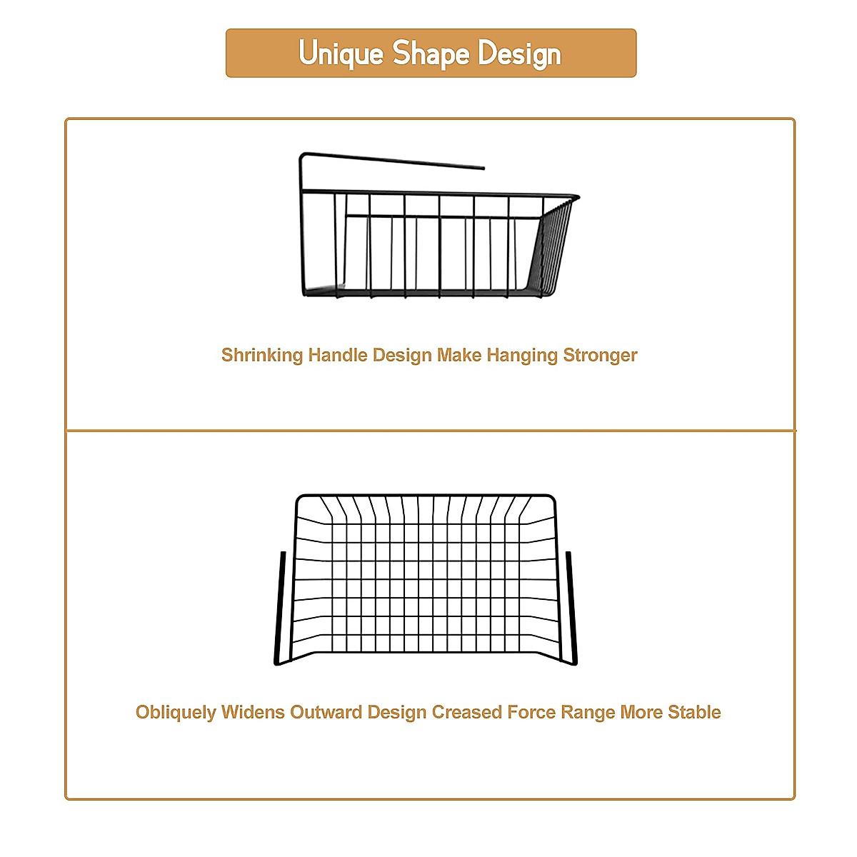 Under Shelf Basket, 4 Pack Black Wire Rack, Slides Under Shelves for Storage Space on Kitchen Pantry Desk Bookshelf Cupboard