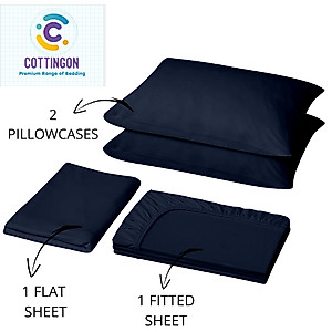 Cottingon Twin Sheets Kids, Twin Bedding Sets, Soft Twin Sheets 4 Pcs, 100% Brushed Microfiber Twin Sheets to fit Upto 15" Deep Twin Mattress (Navy)