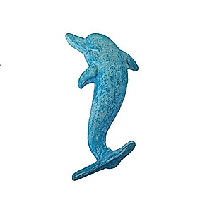 Hampton Nautical Decorative Cast Iron Dolphin Hook, 7", Light Blue Whitewashed