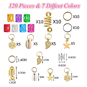 120 Pieces Hair Jewelry for Women Braids, 7 Diffent Colors Braiding Hair Rings for Braids Hair, Colorful Hair Accessories with Cute Pendant