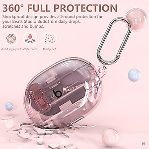 Clear Case for New Beats Studio Buds + (2023) / Beats Studio Buds (2021), Secure Lock Beats Studio Buds Plus Case Cover, Shockproof Wireless Earbuds Protective Cover with Keychain, Clear Pink