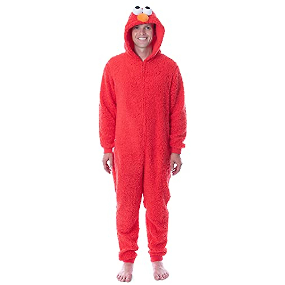 MJC International Sesame Street Adult Elmo Sherpa Union Suit Costume Pajama For Men Women (Large), Elmo Red