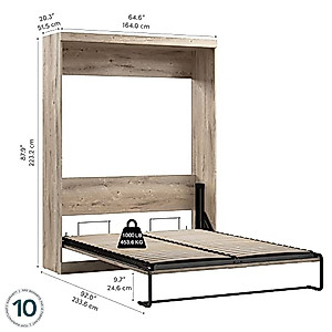 Bestar Pur Murphy, Space-Saving Wall Bed for Multipurpose Guest Room or Home Office, Queen, Rustic Brown
