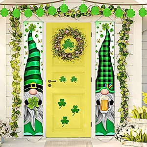 2 Pieces St. Patrick's Day Banner Decorations Green Irish Gnome Welcome Banners Irish Shamrock Gnomes Porch Signs for St. Patrick's Day Party Home Decorations Party Supplies (Gnome)