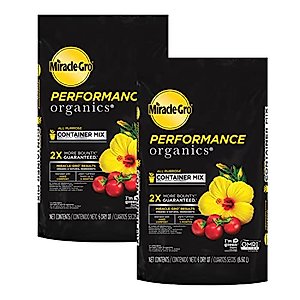 Miracle-Gro Performance Organics All Purpose Container Mix, 6 qt. - Organic, All Natural Plant Soil - Feed for up to 3 Months - All-Purpose Formula for Vegetables, Flowers and Herbs, 2-Pack